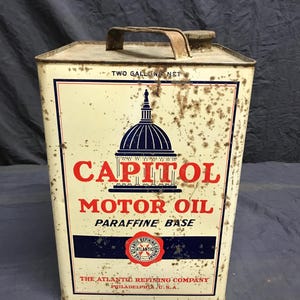 Vintage 2 Gallon Capitol Motor Oil Can. LARGE Capitol Oil Can. Square ...