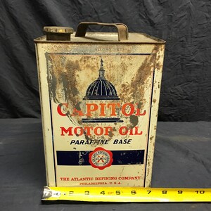 Vintage 2 Gallon Capitol Motor Oil Can. LARGE Capitol Oil Can. Square ...