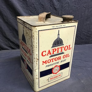 Vintage 2 Gallon Capitol Motor Oil Can. LARGE Capitol Oil Can. Square ...