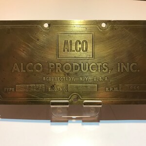 Vintage ALCO 250 Brass Diesel Engine Builders Plate. Brass Alco ...