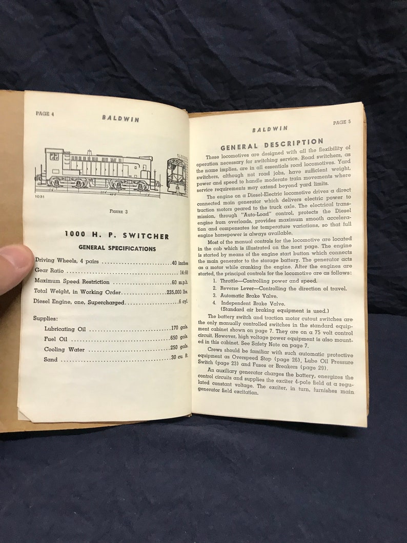Vintage Mid Century Baldwin Diesel Electric Locomotive Operators Manual ...
