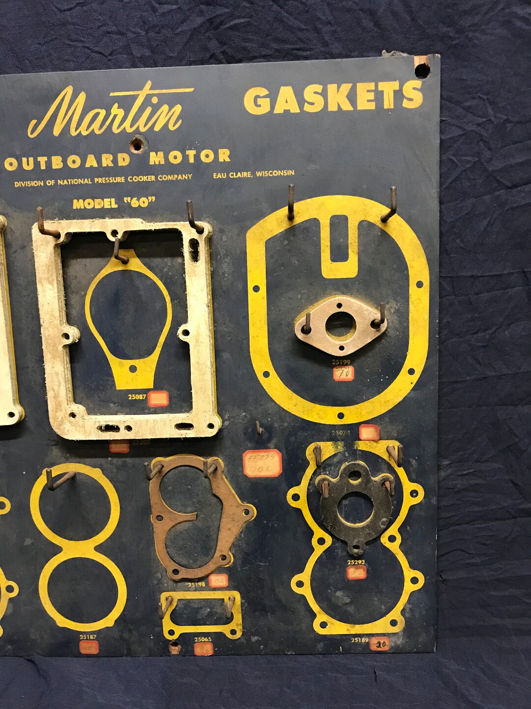 Vintage Martin Motors Genuine Outboard Motor Gasket Shadow Board With ...