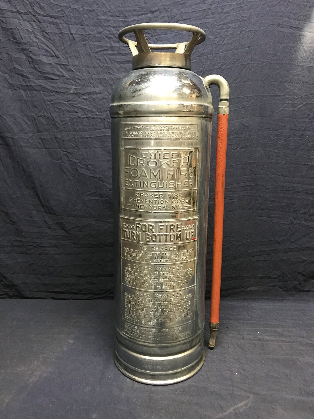 Vintage Chief Croker Water Type Fire Extinguisher. Chrome/ Stainless ...