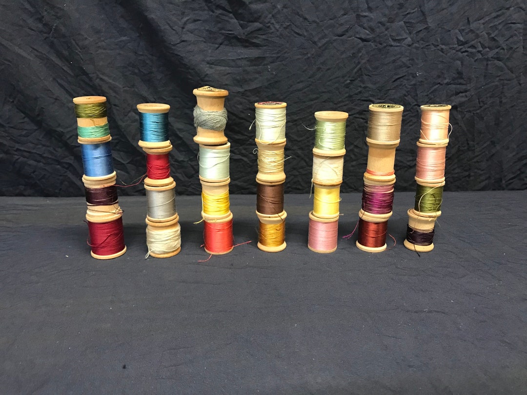 Lot of 28 Wooden Mid Century Thread Spools With Thread. - Etsy
