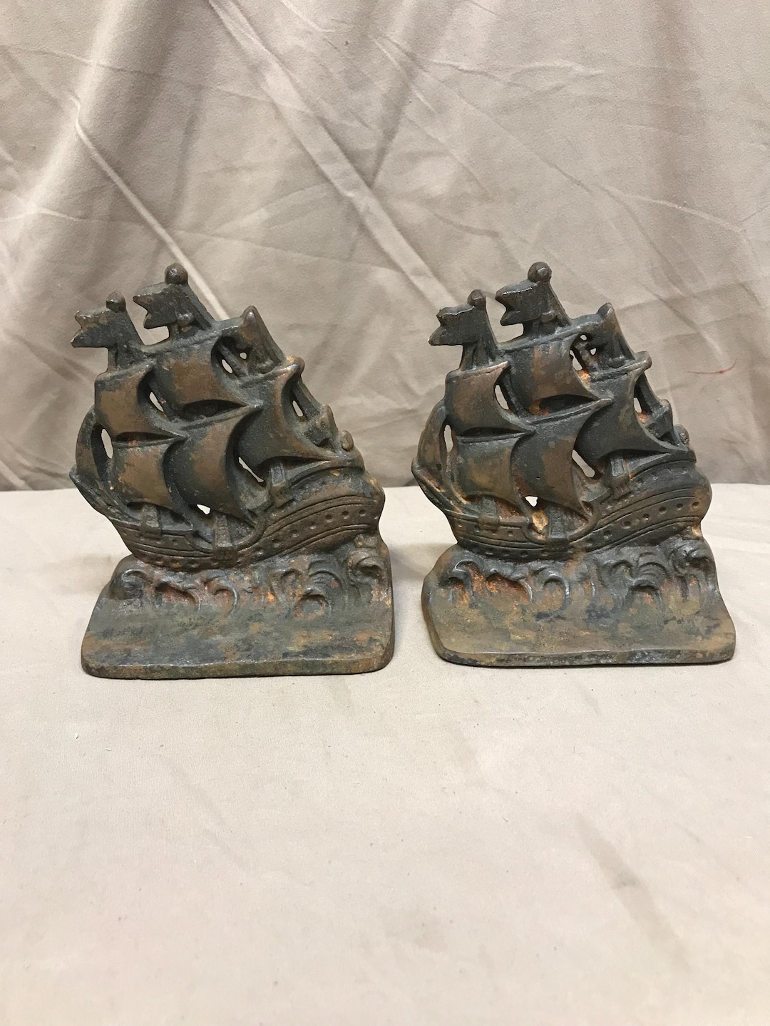 Vintage Cast Iron Sailing Ship Bookends: Mid-century Shelving Decor - Etsy