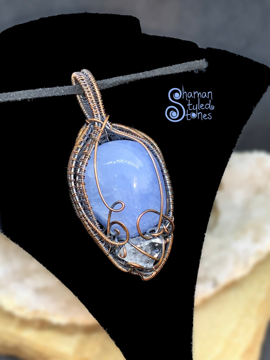 Blue Calcite and Herkimer, Shaman Styled in Oxidized Copper - Etsy