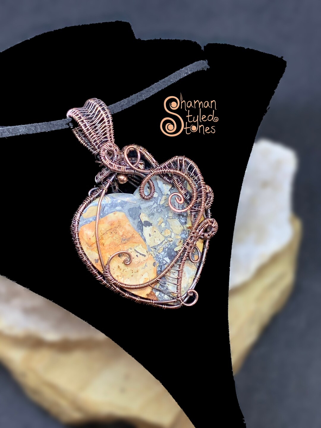 Maligano Jasper Heart, Shaman Styled in Oxidized Copper - Etsy
