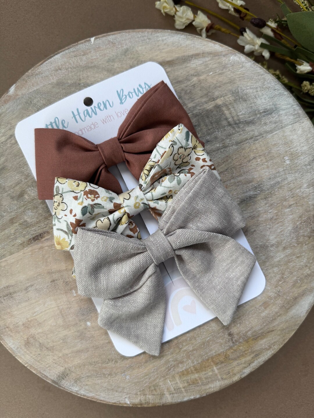 Set of Neutral Bows, Hair Bows for Girls, Handmade Bows, Fabric Bows ...