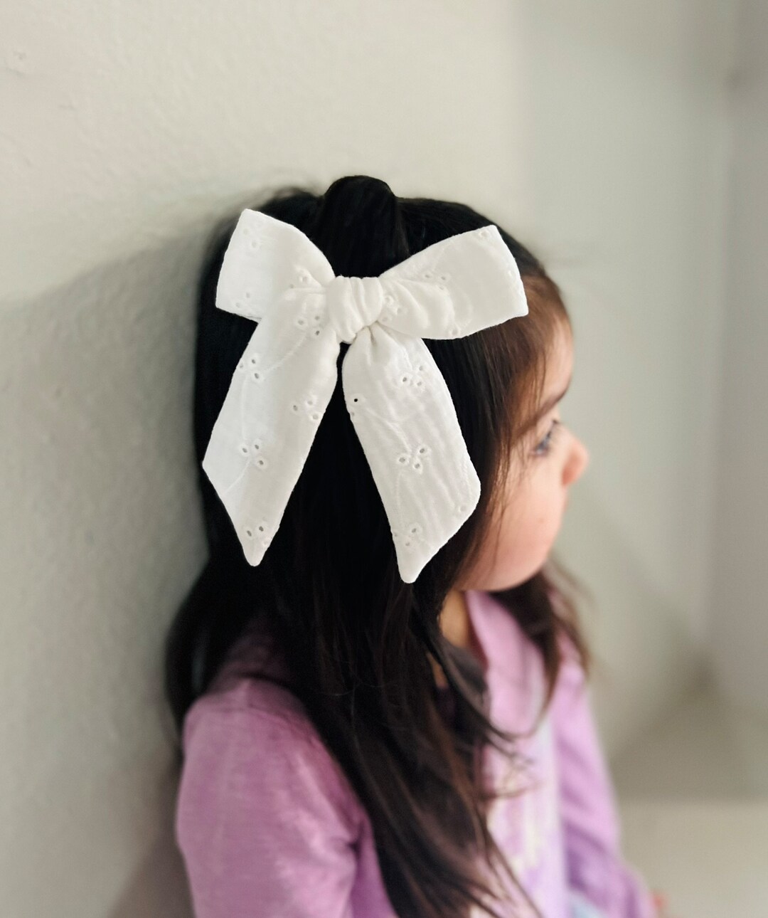 White Eyelet Hair Bow, Hair Bows for Girls, Spring Hair Bows for Girls ...