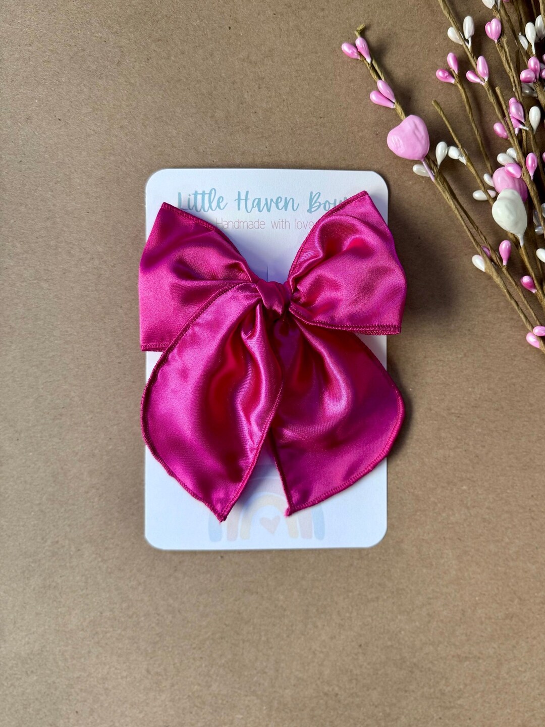 Hot Pink Satin Hair Bow, Fable Bows, Valentines Day Hair Bows for Girls ...