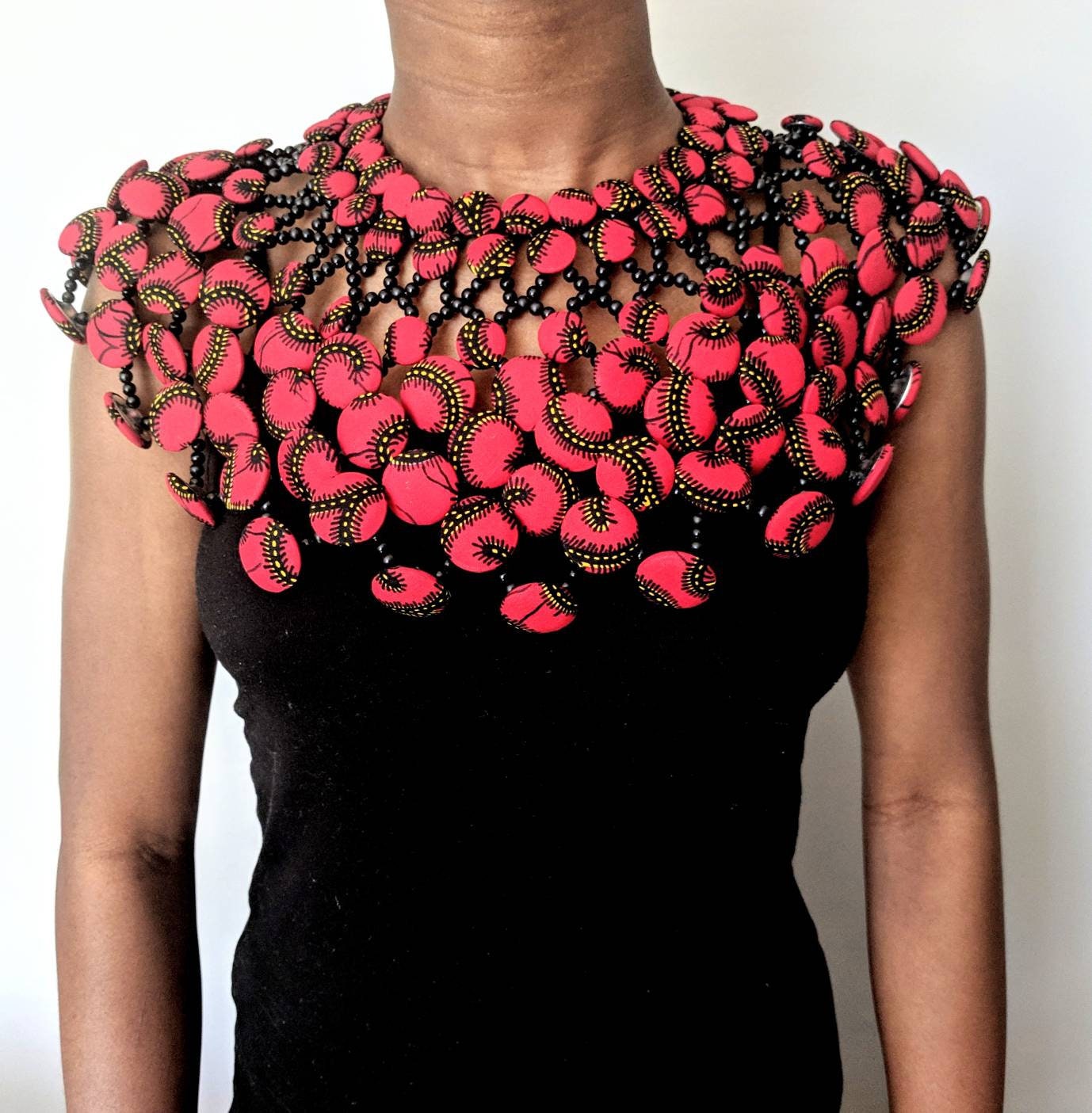 Handmade Ankara / African Print Button and Bead Cape Necklace ...