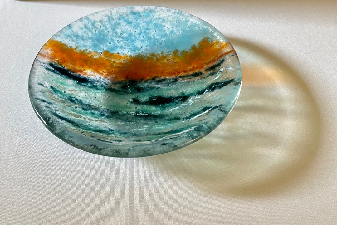 Fused Glass Sunset Sky Sea Waves Inspired 17cm Art Bowl - Etsy