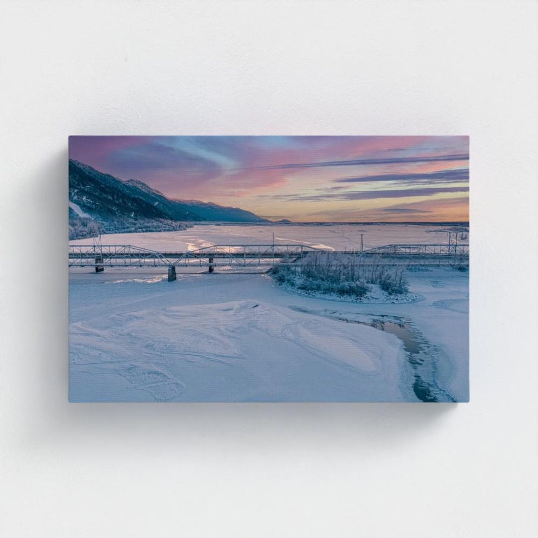 Alaska Winter Sunset Gallery Wrap Canvas Print - Knik River Bridge ...