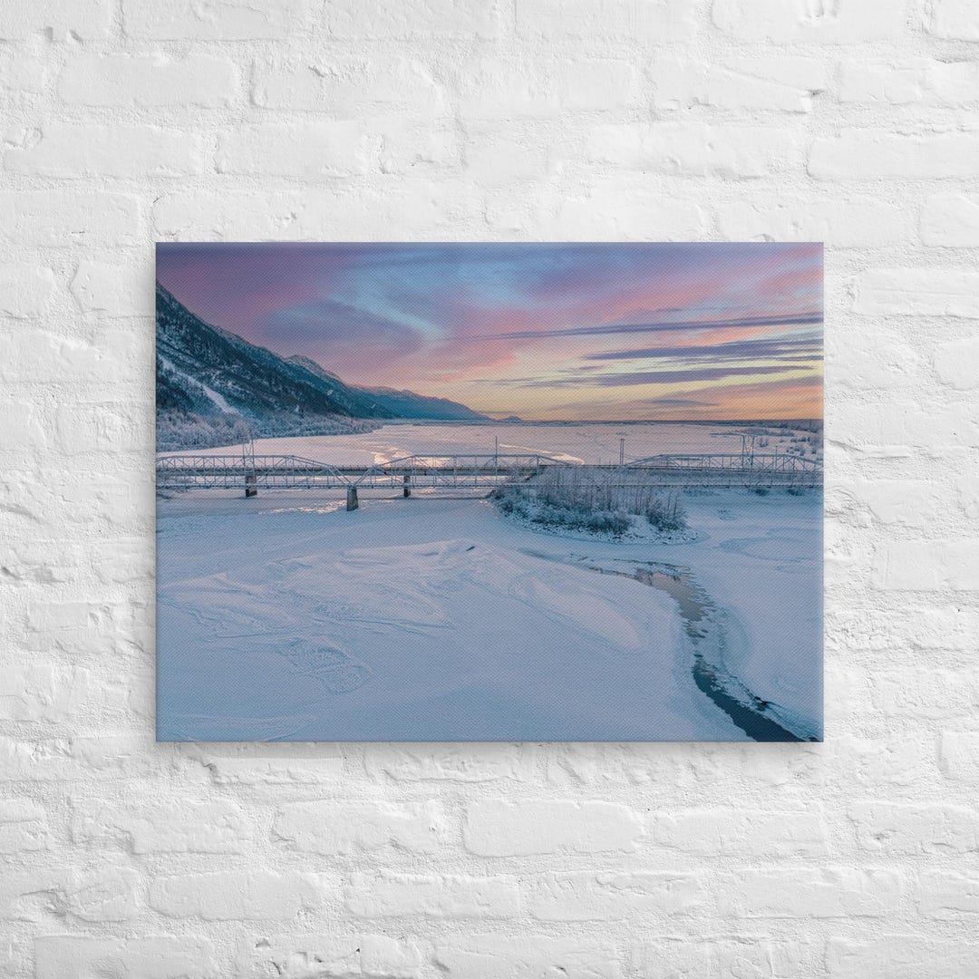 Alaska Winter Sunset Canvas Print - Knik River Bridge Palmer - Aerial ...