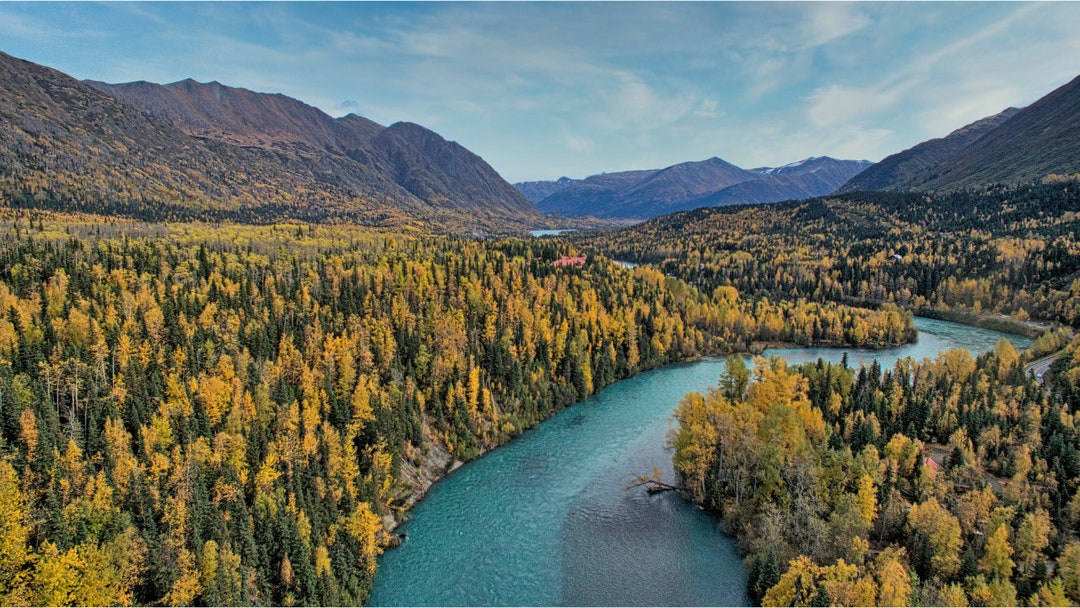 Alaskan Zoom Background Kenai River in the Fall Aerial Image, Cooper ...