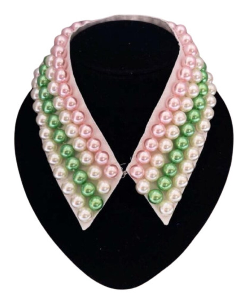Pink and Green Faux Pearl Collar | Etsy
