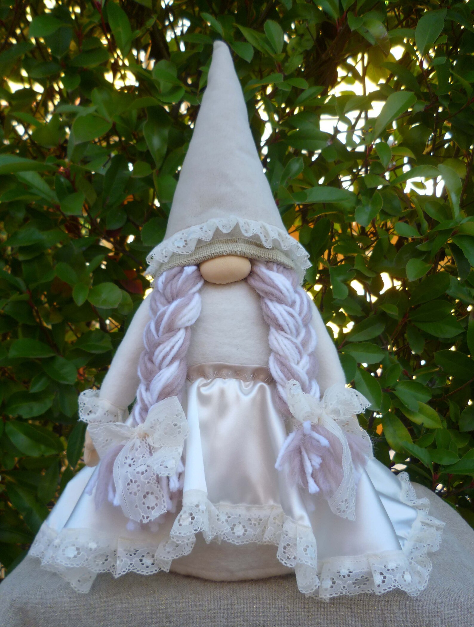 Beige Velvet Gnome, Shabby-chic Lace Female Gnome, Princess Gnome ...
