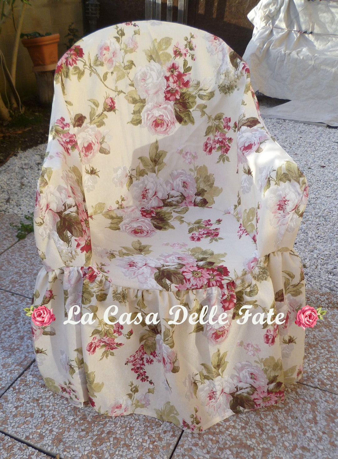 Shabby-chic Pink Floral Chair Cover With Armrests for Garden Plastic ...