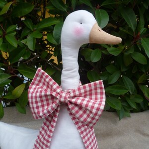 Country-chic Goose in White Linen With Bow, Handmade Door Stop Goose ...