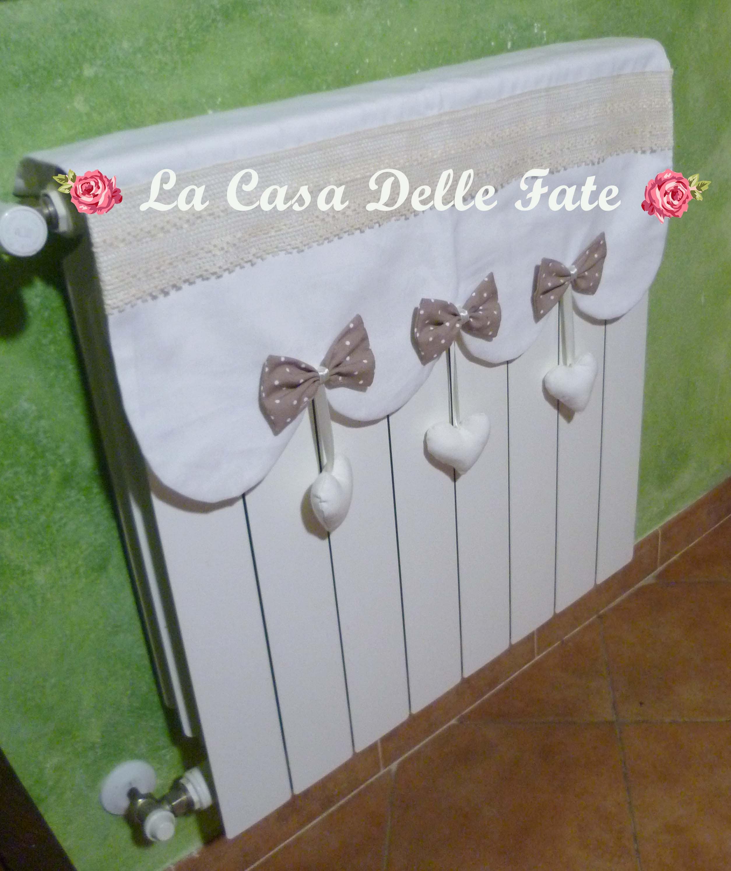 Shabby-chic White Radiator Cover Wave Cut With Beige Bows and White ...