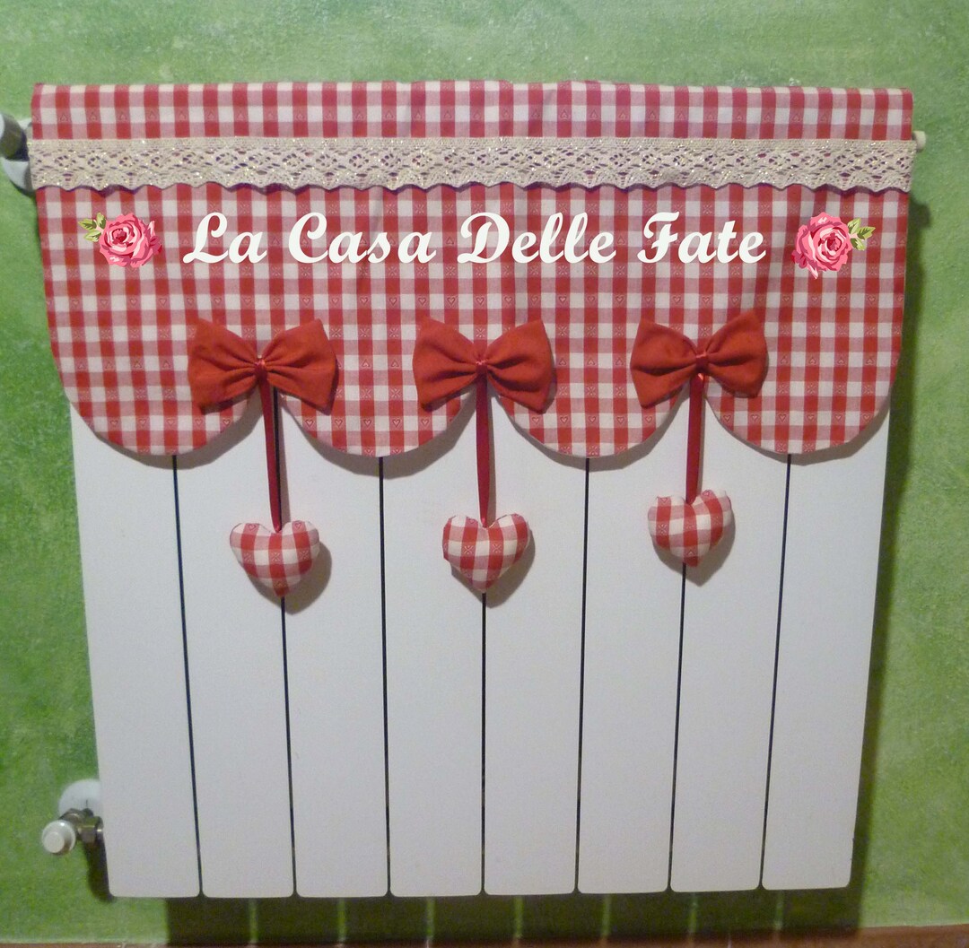 Country-chic Radiator Cover Wave Cut With Bows and Hanging Hearts, Red ...