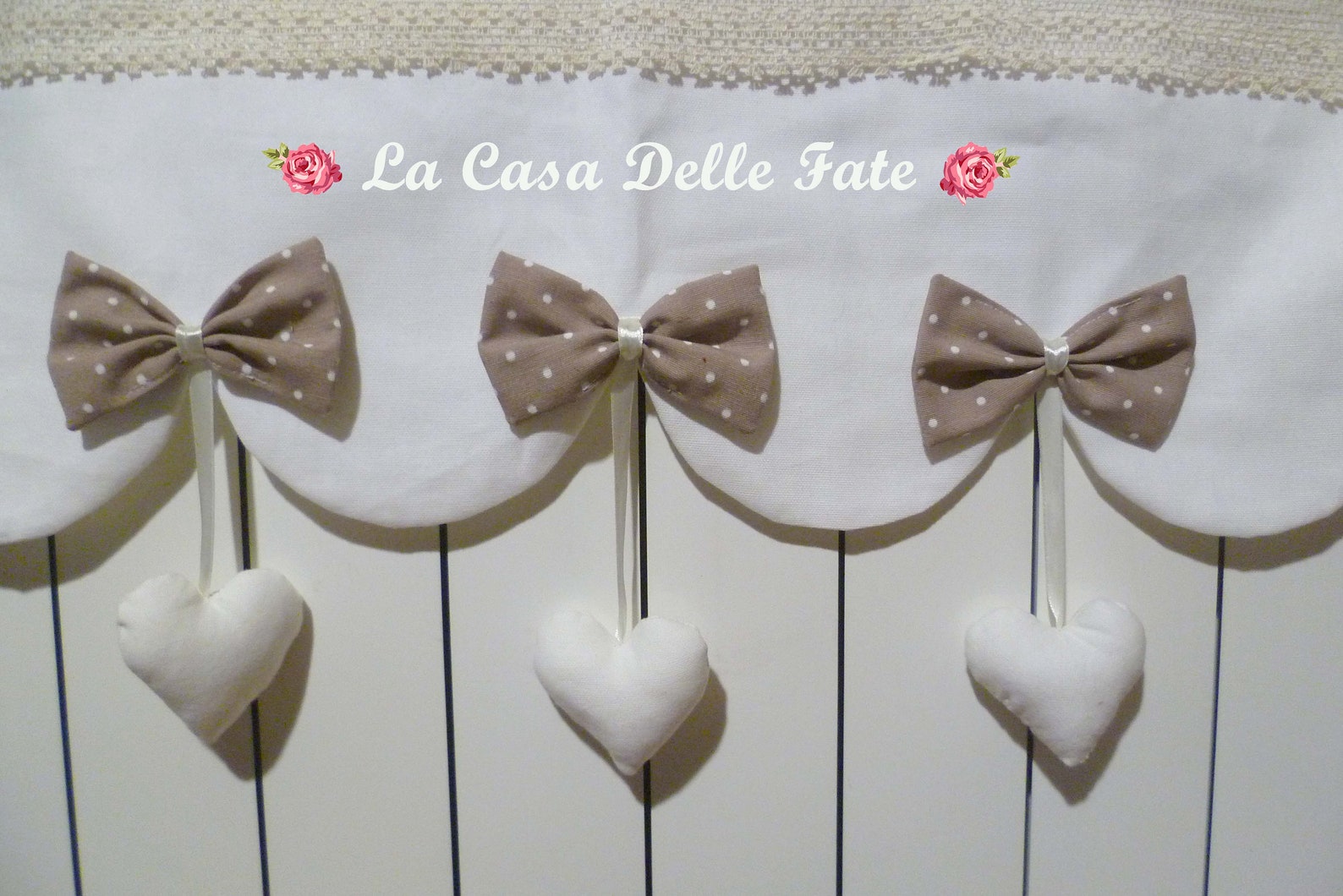 Shabby-chic White Radiator Cover Wave Cut With Beige Bows and White ...