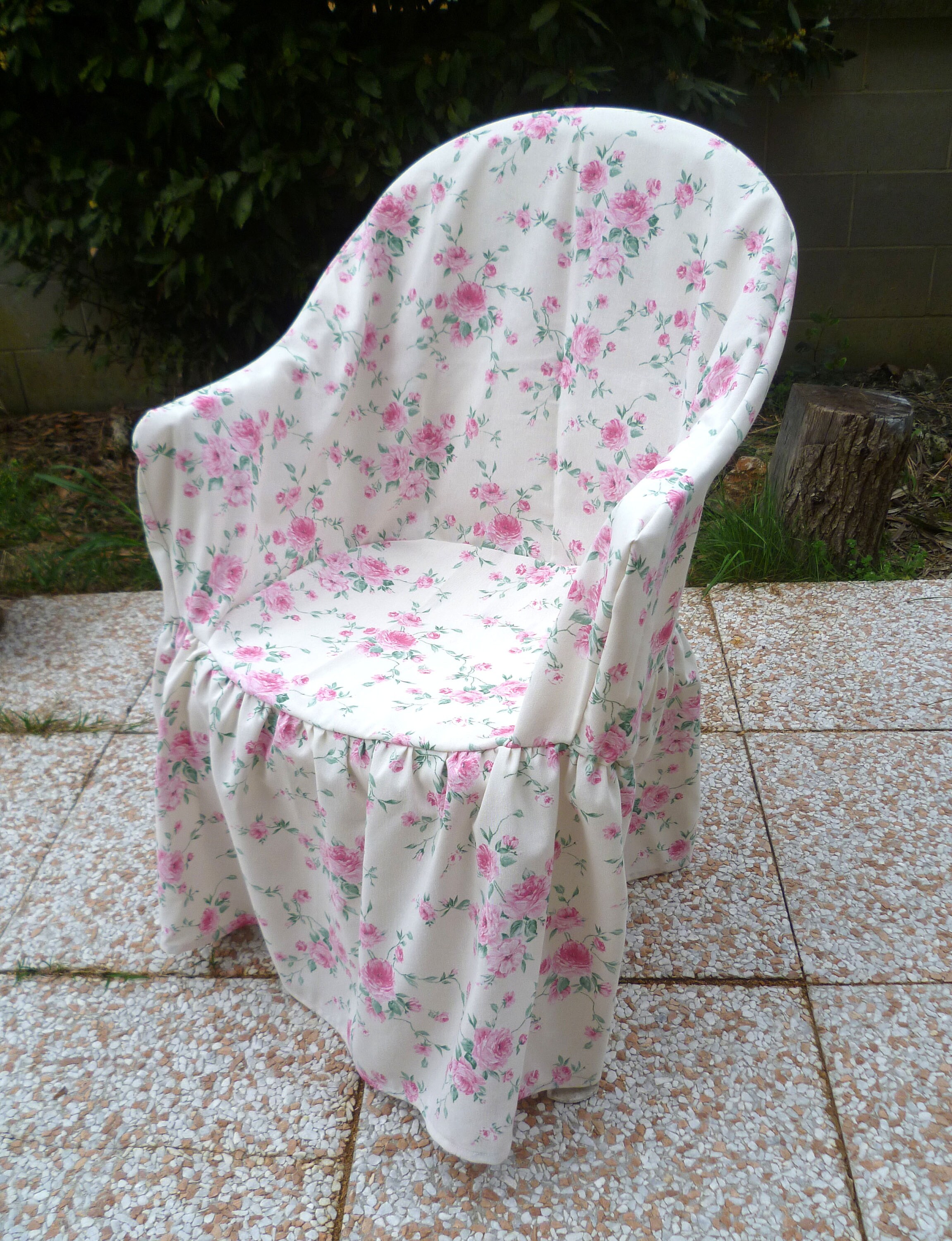 Shabby-chic Pink Floral Chair Cover With Armrests for Garden Plastic ...