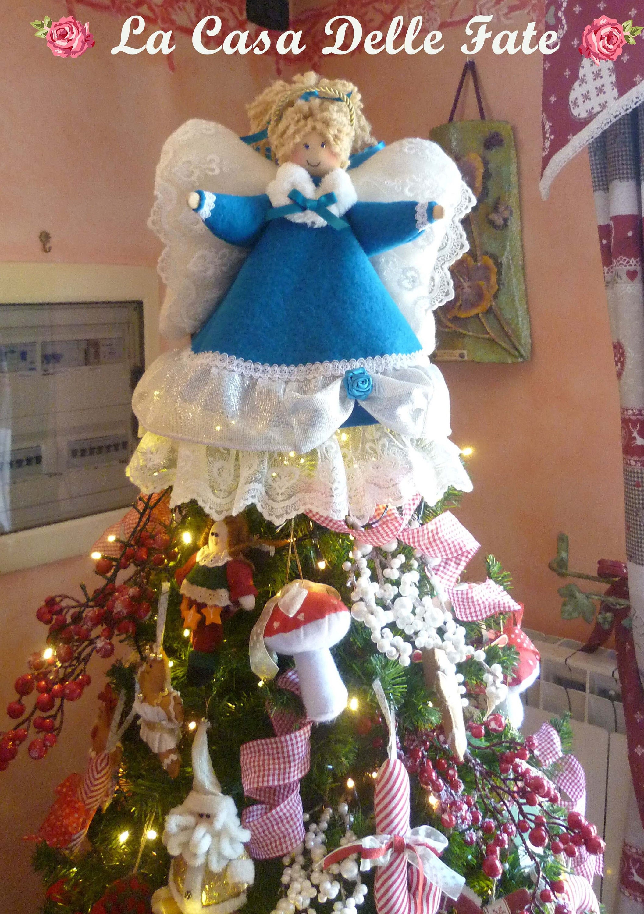 Christmas Light Blue Angel Tree Topper With Satin Rose, Shabby-chic ...