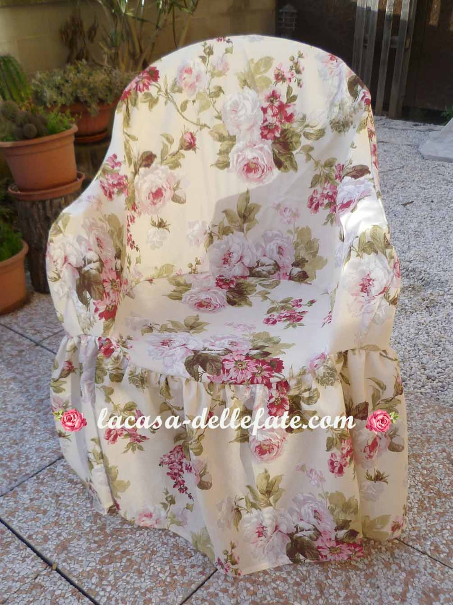 Shabby-chic Pink Floral Chair Cover With Armrests for Garden Plastic ...