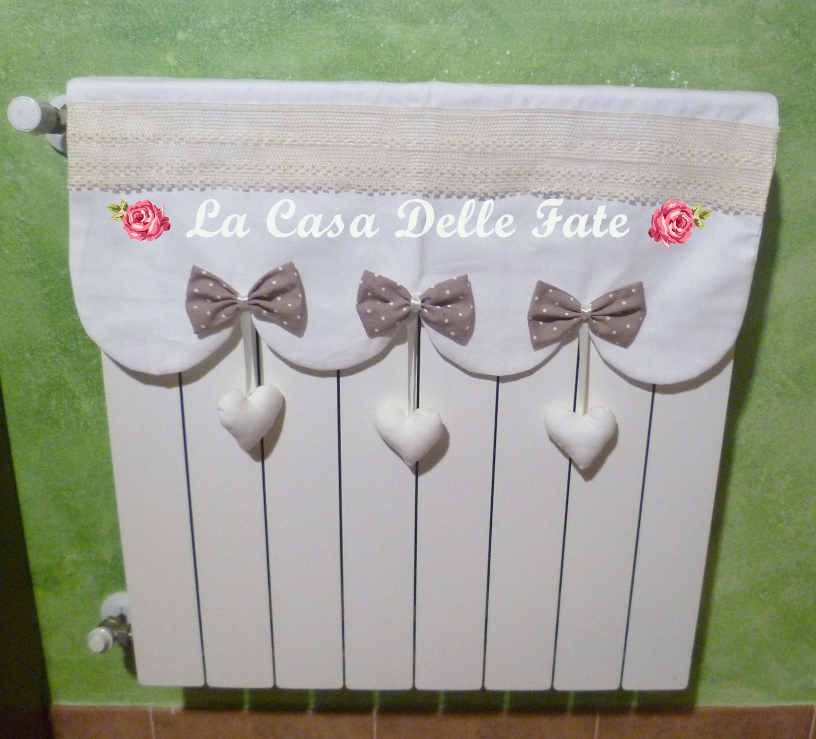 Shabby-chic White Radiator Cover Wave Cut With Beige Bows and White ...