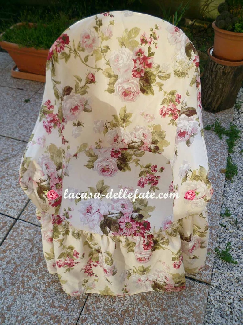 Shabby-chic Pink Floral Chair Cover With Armrests for Garden Plastic ...