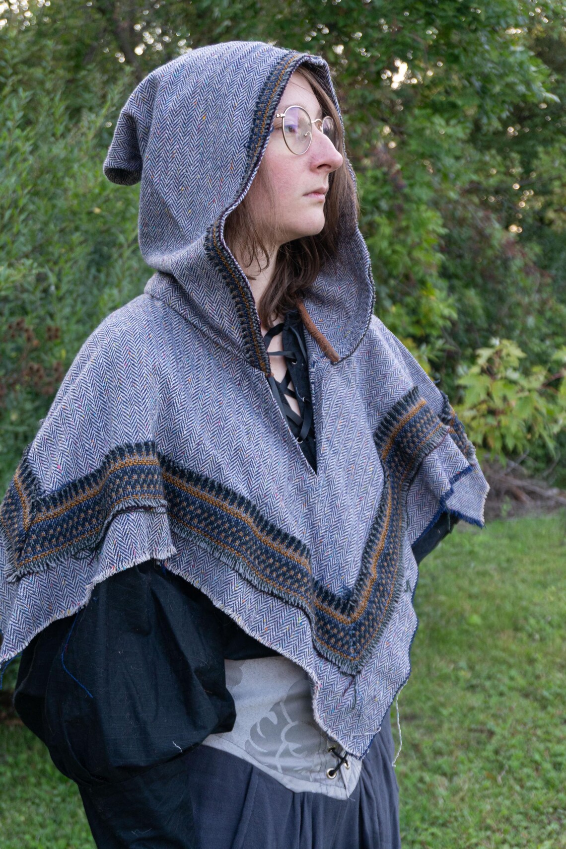 Short Triangle Cloak With Pointy Hood Inheringbone Rainbow Speckle *in ...