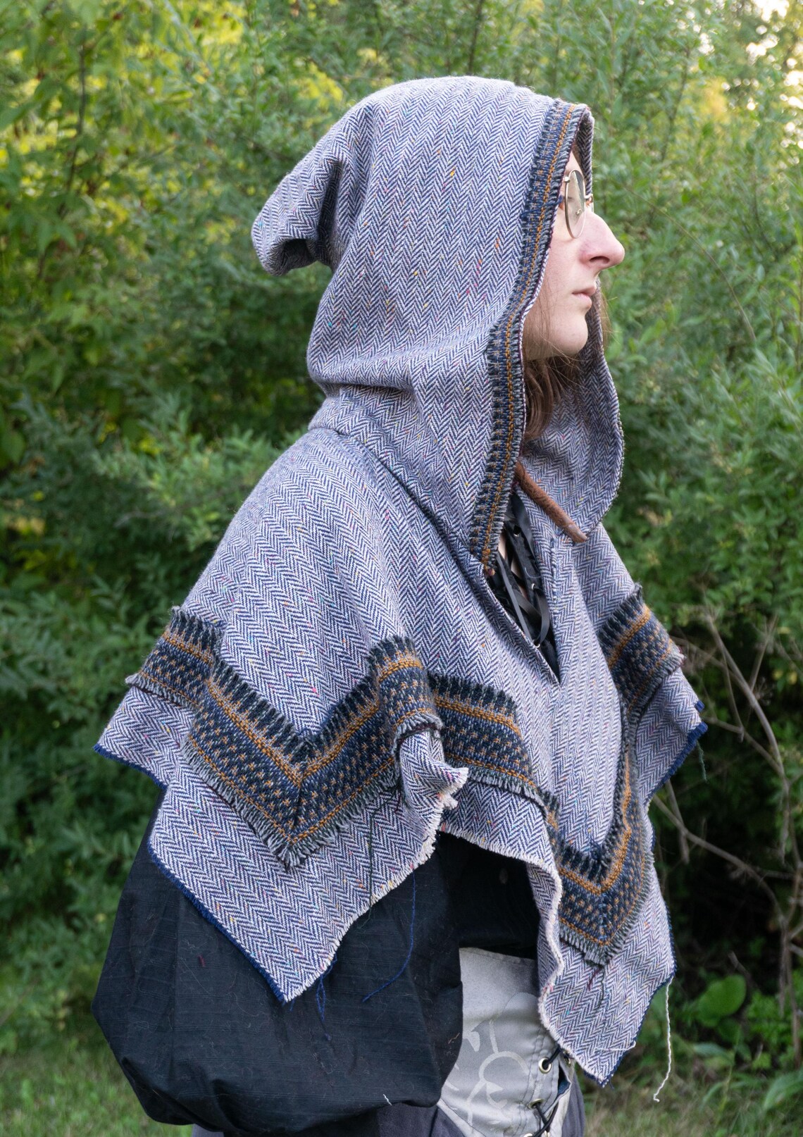 Short Triangle Cloak With Pointy Hood Inheringbone Rainbow Speckle *in ...