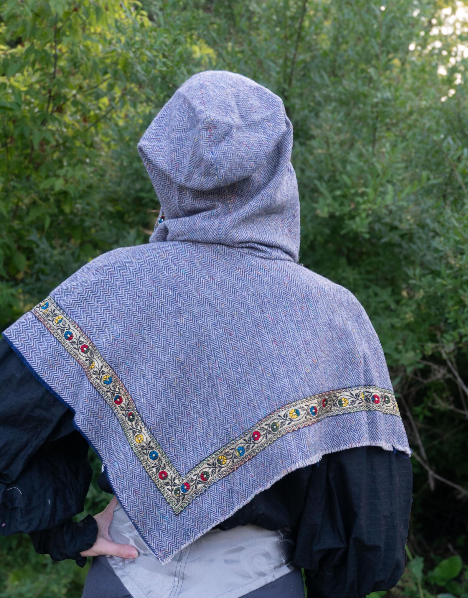 Short Triangle Cloak With Pointy Hood Inheringbone Rainbow Speckle *in ...
