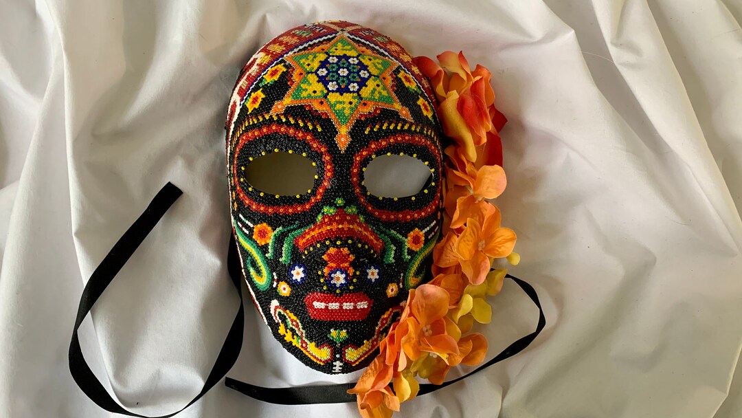 Sugar Skull Mask Huichol Bead Art - Etsy
