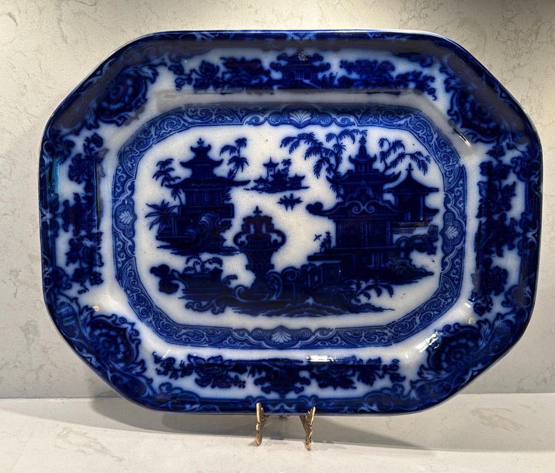 Antique Flow Blue Octagonal Platter “temple” by Podmore & Walker ...