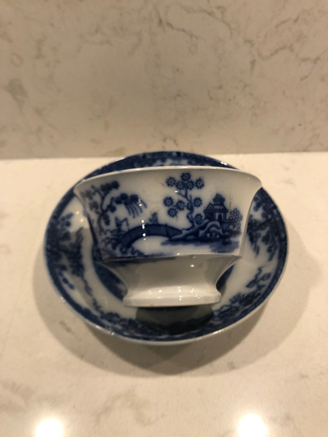 Lovely Flow Blue Cup and Saucer 1900s - Etsy