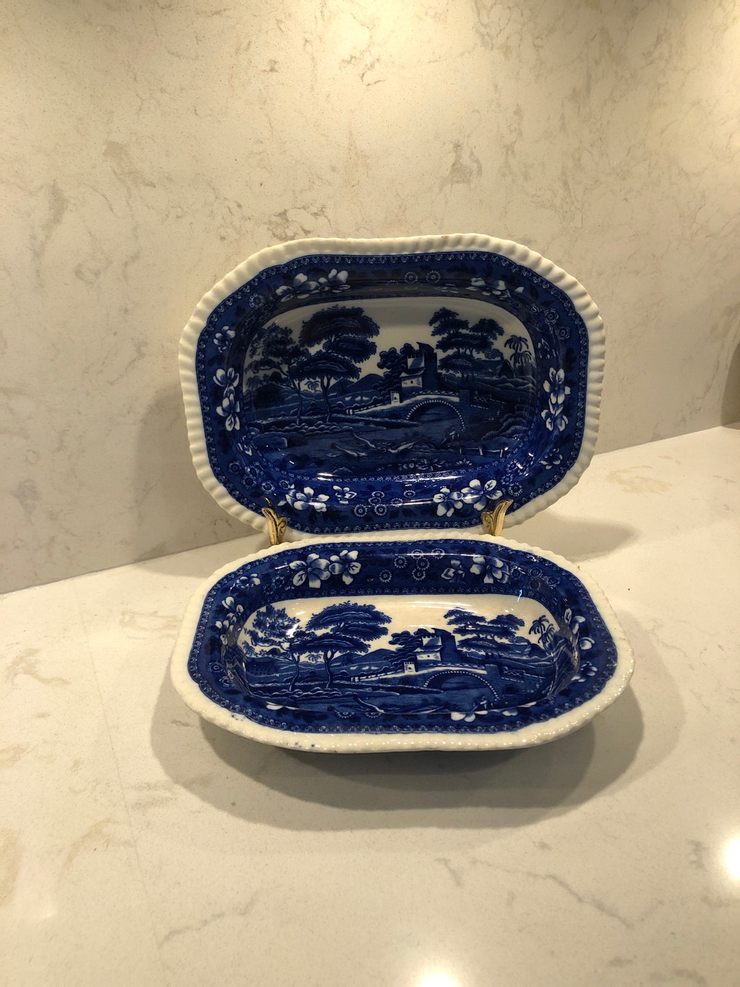 Two Copeland Spode Blue Tower Gadroon Shallow Serving Dishes England ...
