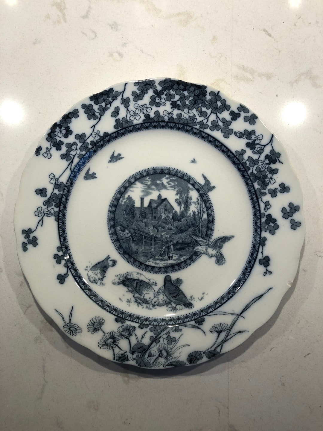 Brownfield and Sons woodland 1830-1870 Dk Blue & White Porcelain Flow ...