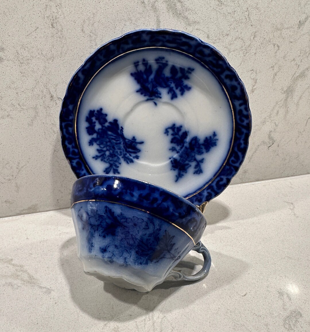 Vibrant Flow Blue Cup and Saucer “touraine” by Henry Alcock 1898 ...