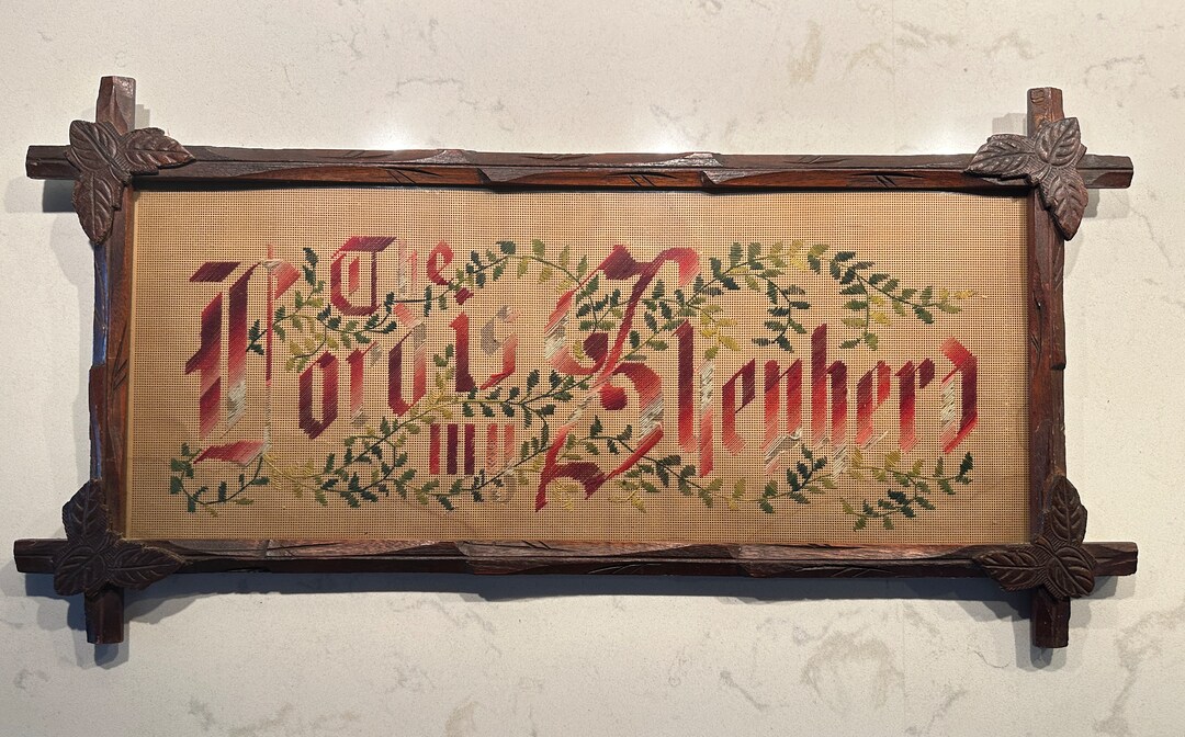 1800's “the Lord is My Shepherd” Lovely Carved Adirondack Framed Punch ...