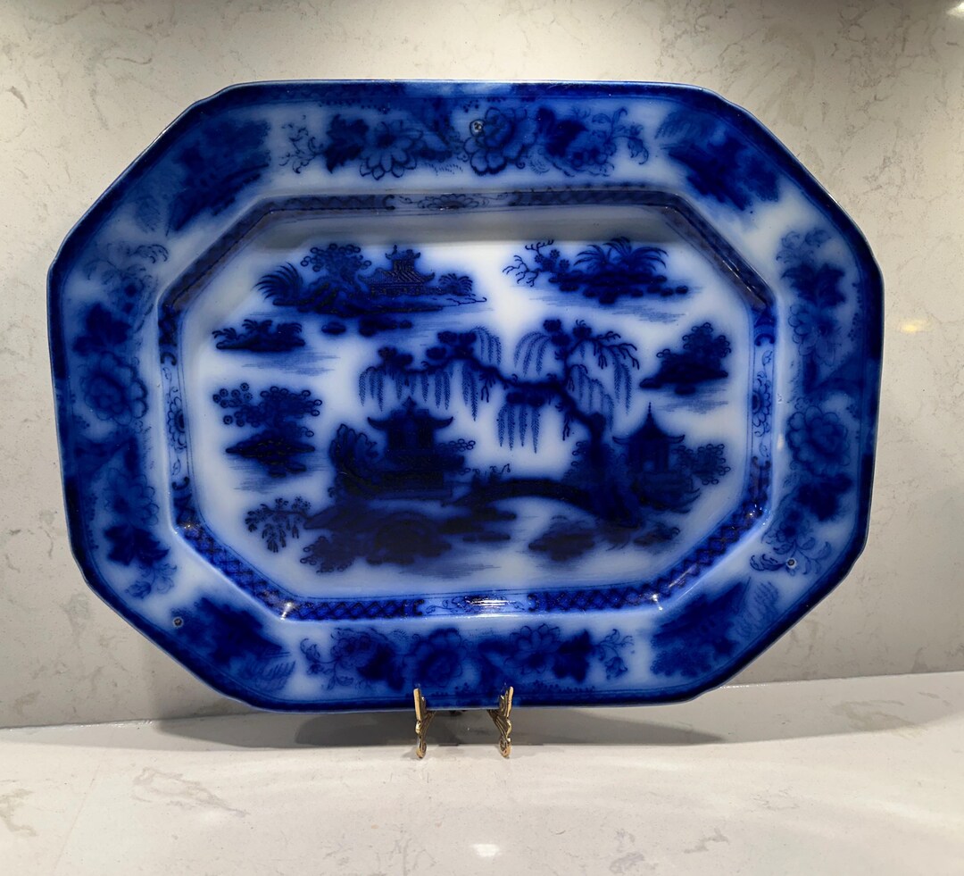 Octagonal Flow Blue 15x12 Platter “manilla” by Podmore Walker Ironstone ...