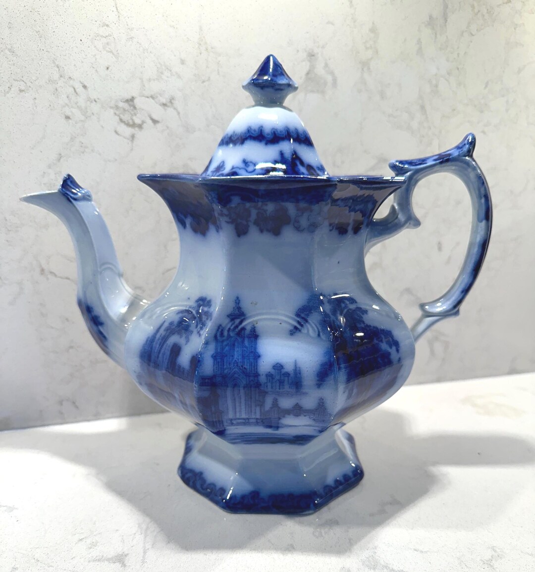 Flow Blue "gothic" 6-sided Coffee/tea Pot by J.F. & Co 1845-1870 ...