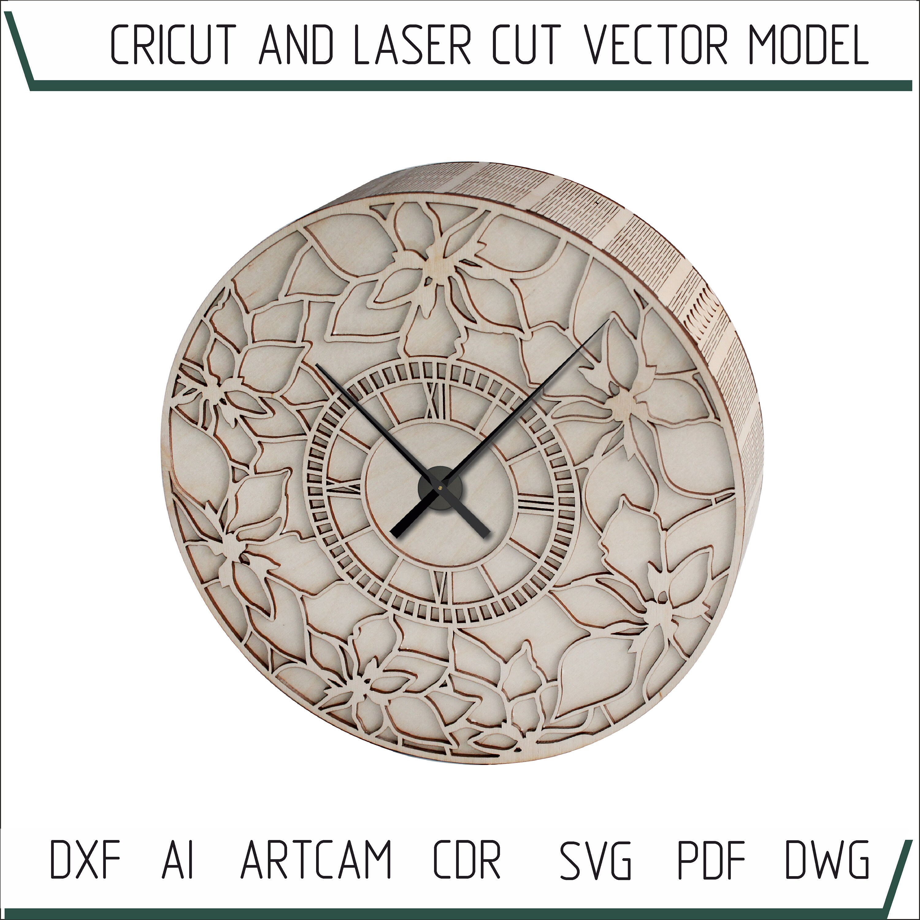 Round Clock Laser Template. DXF Files for Laser Flower Clock | Etsy