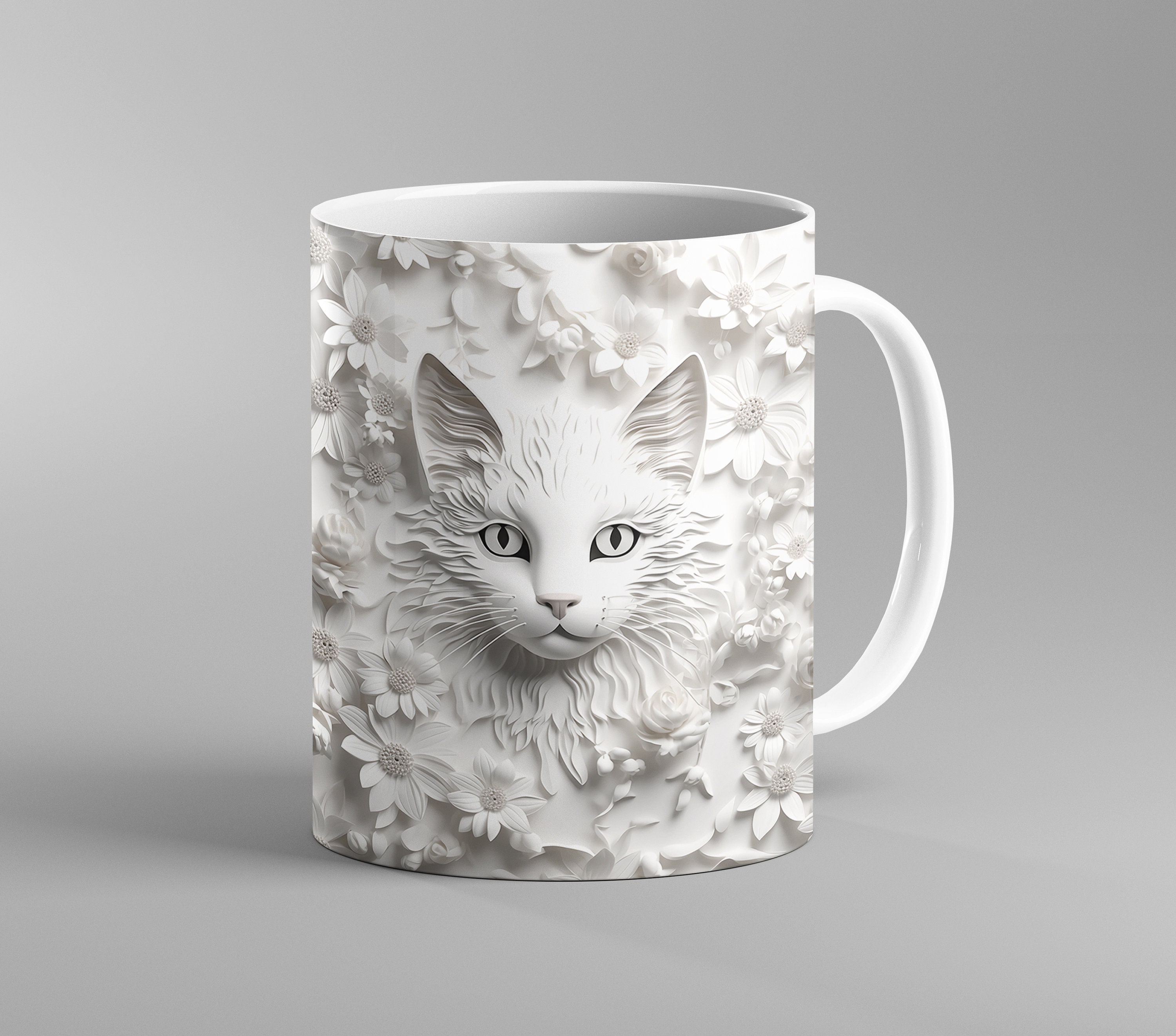 3D White Cat Mug 3d Mug Design 3D Mural Cat Mug Design 3D - Etsy
