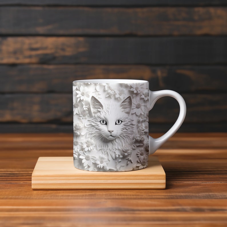 3D White Cat Mug 3d Mug Design 3D Mural Cat Mug Design 3D - Etsy
