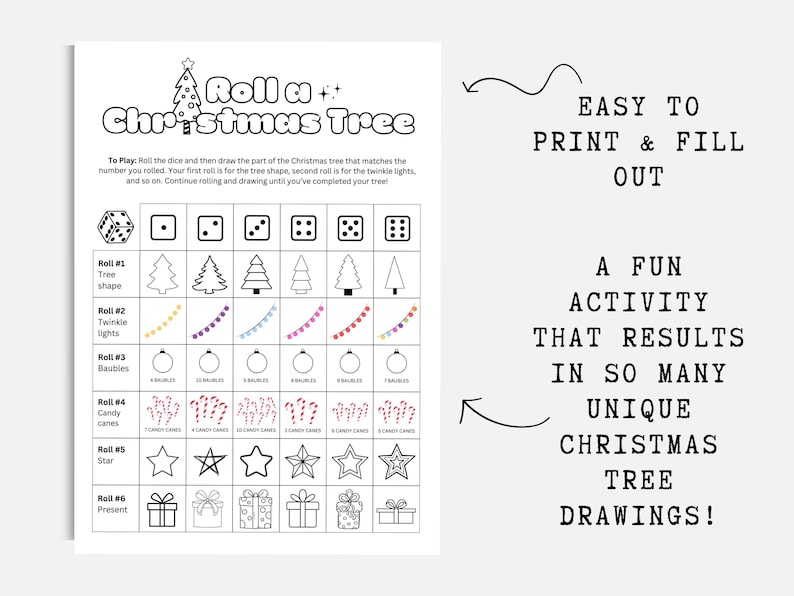 Christmas Dice Game . Roll a Christmas Tree . Christmas Party Game ...