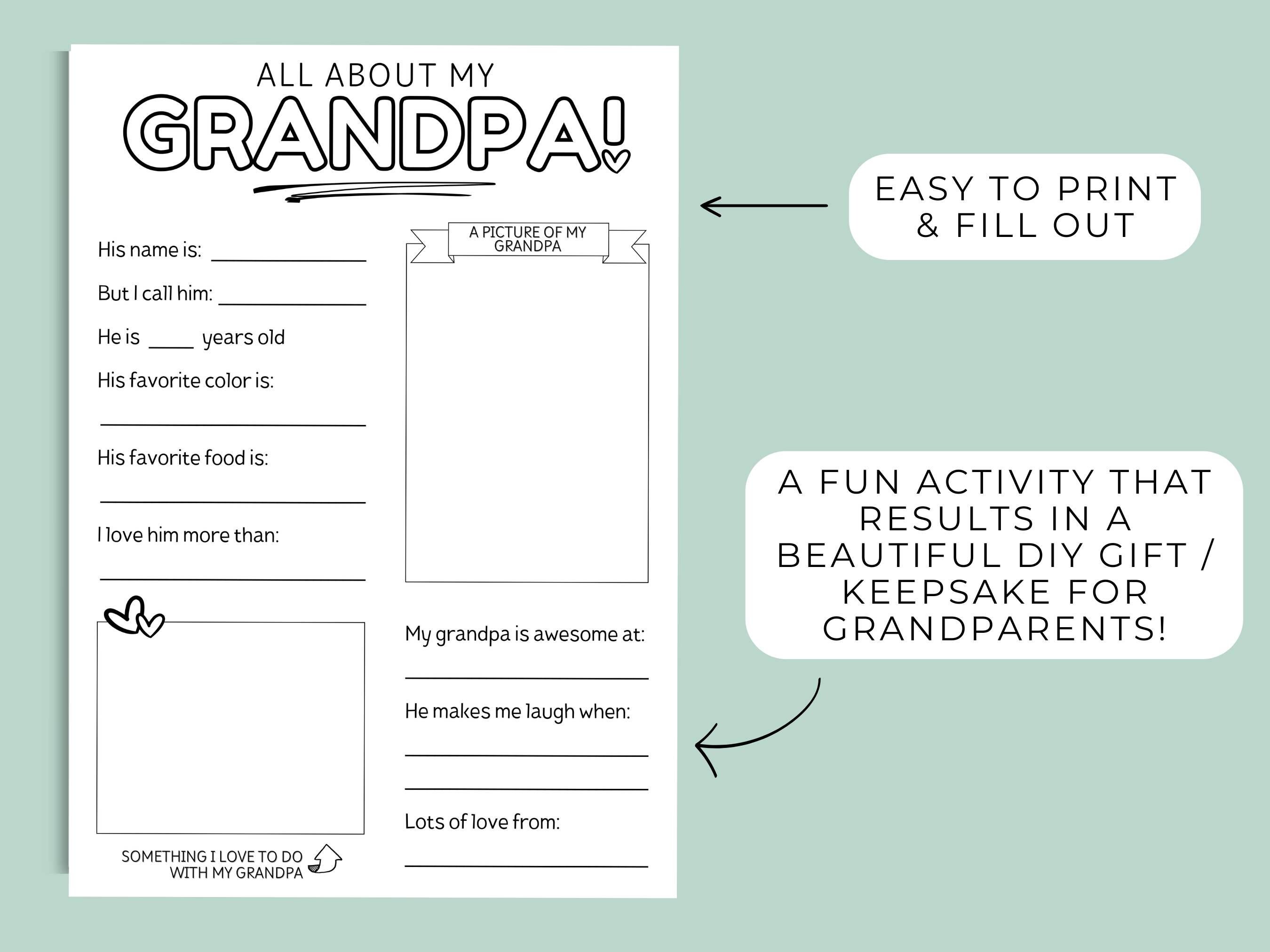 Grandparents Day Craft Printable, Grandparents Day Printable, Gift for ...