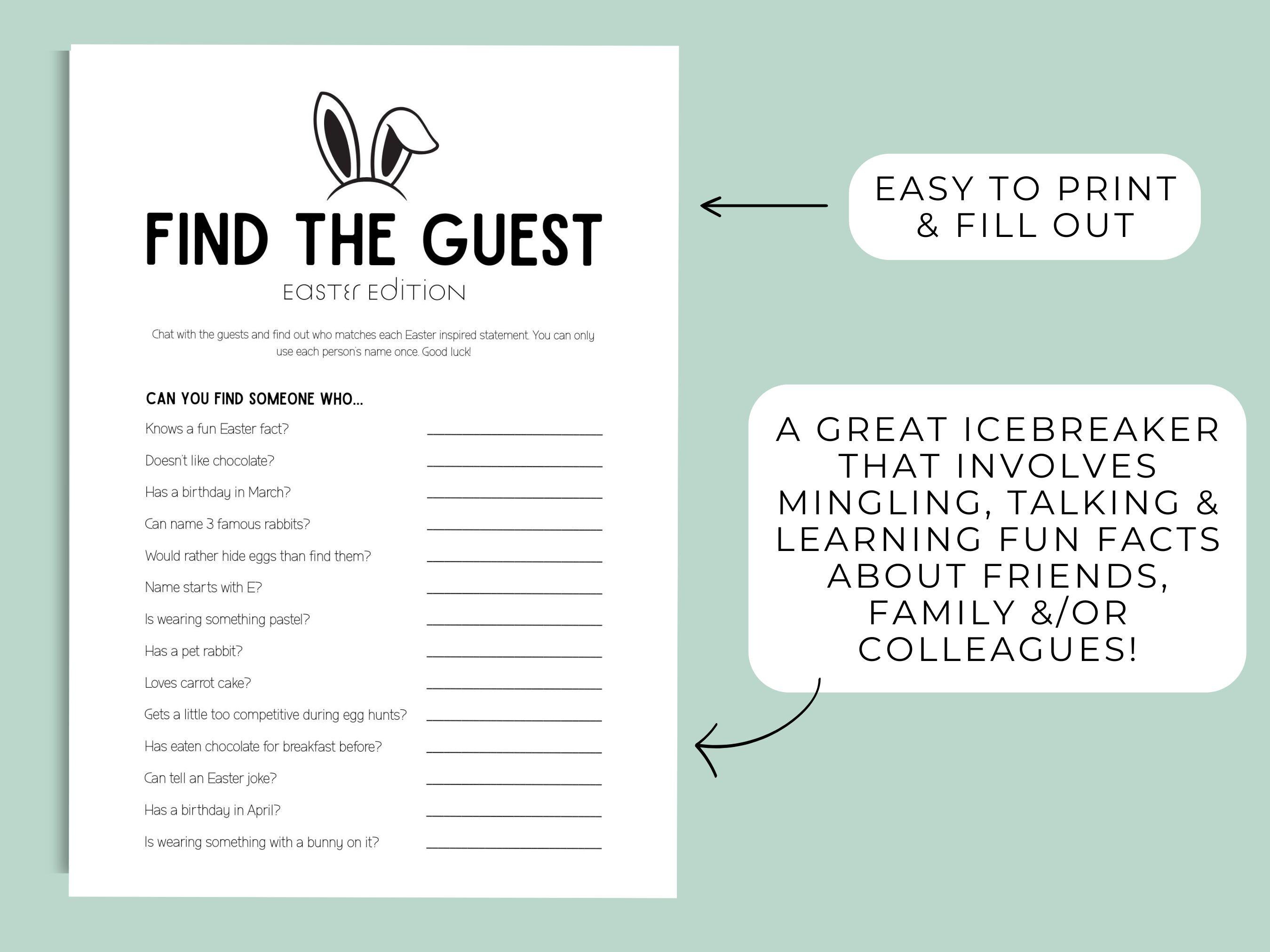Easter Find the Guest, Mingle and Match Game, Find Someone Who ...