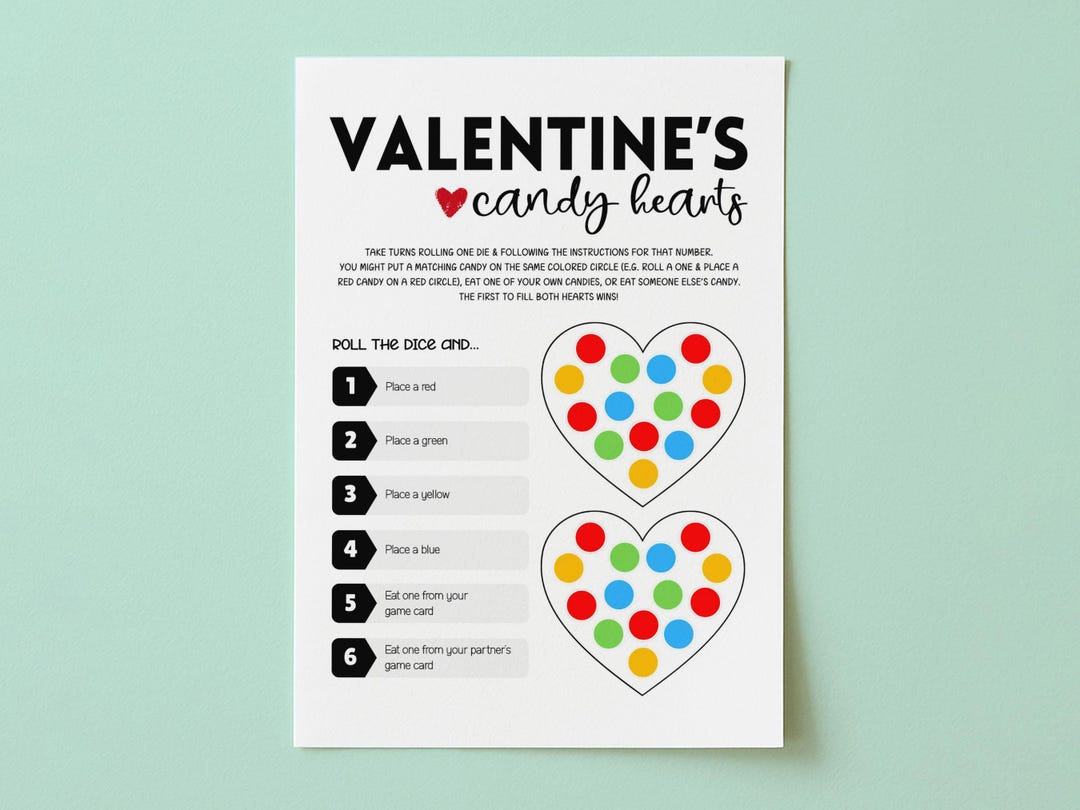 Valentine's Day Candy Dice Game, Roll a Heart Game, Valentine's Day ...